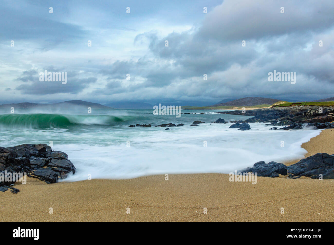 Borve beach on the Isle of Harris, Scotland, UK, on a stormy afternoon ...