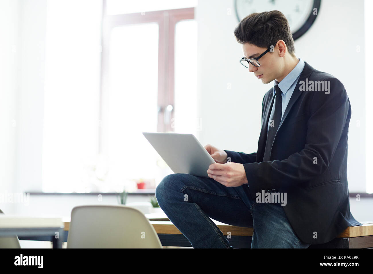 Ambitious Journalist Focused on Work Stock Photo - Alamy