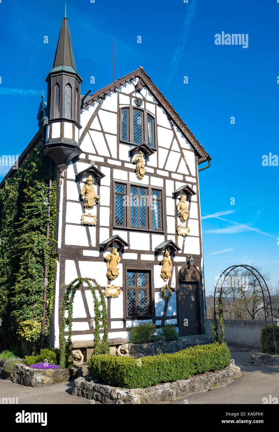 Half-timbered house, medieval gables and roof, Lichtenstein Castle ...