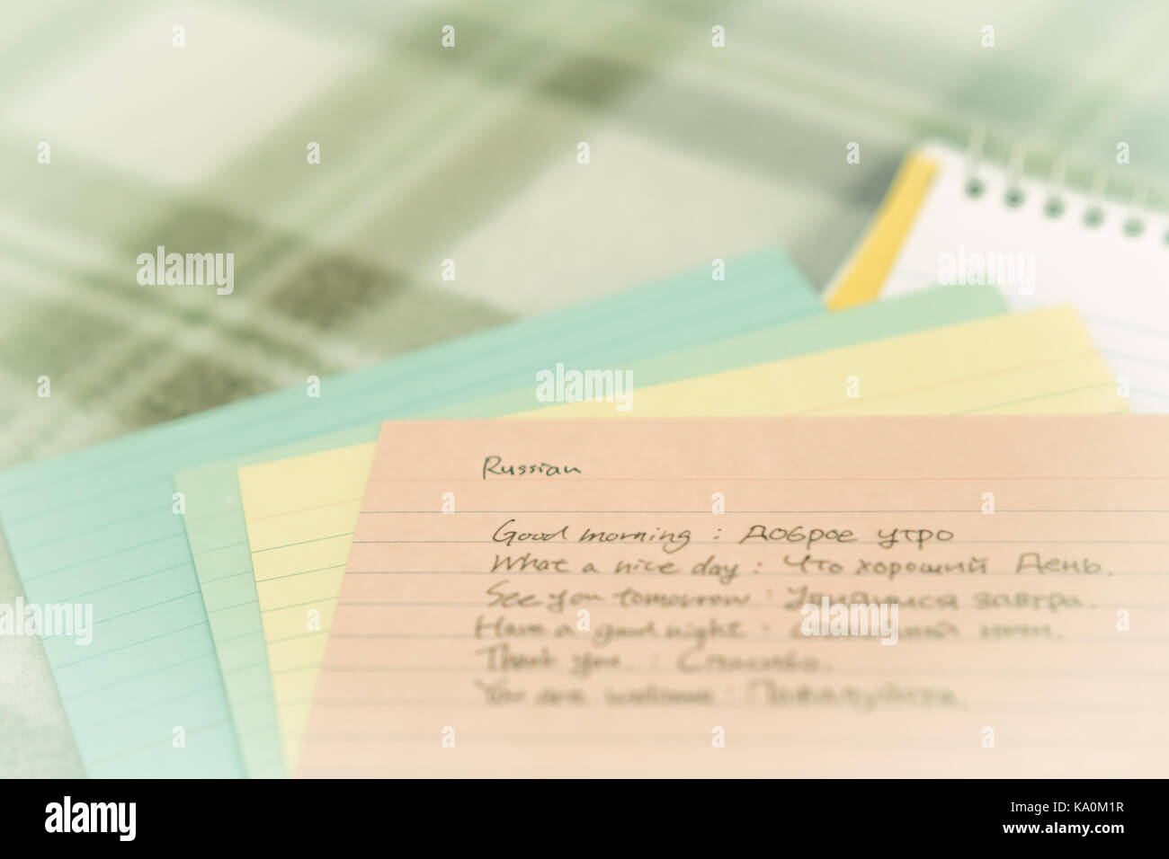 Russian; Learning New Language Writing Greetings on the Notebook Stock ...