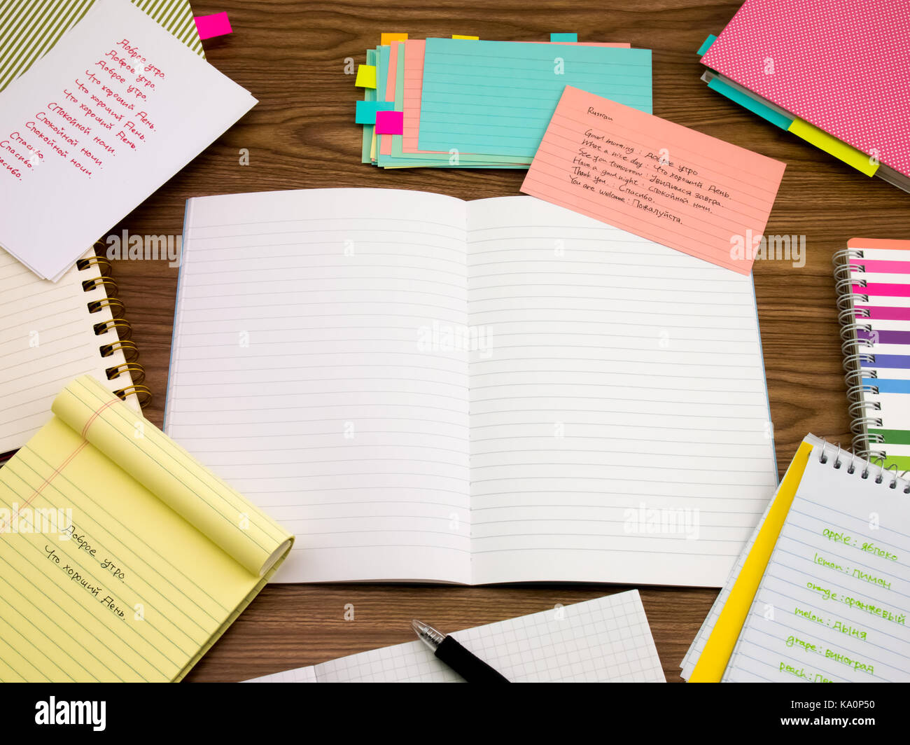 Russian; Learning New Language Writing Words on the Notebook Stock ...