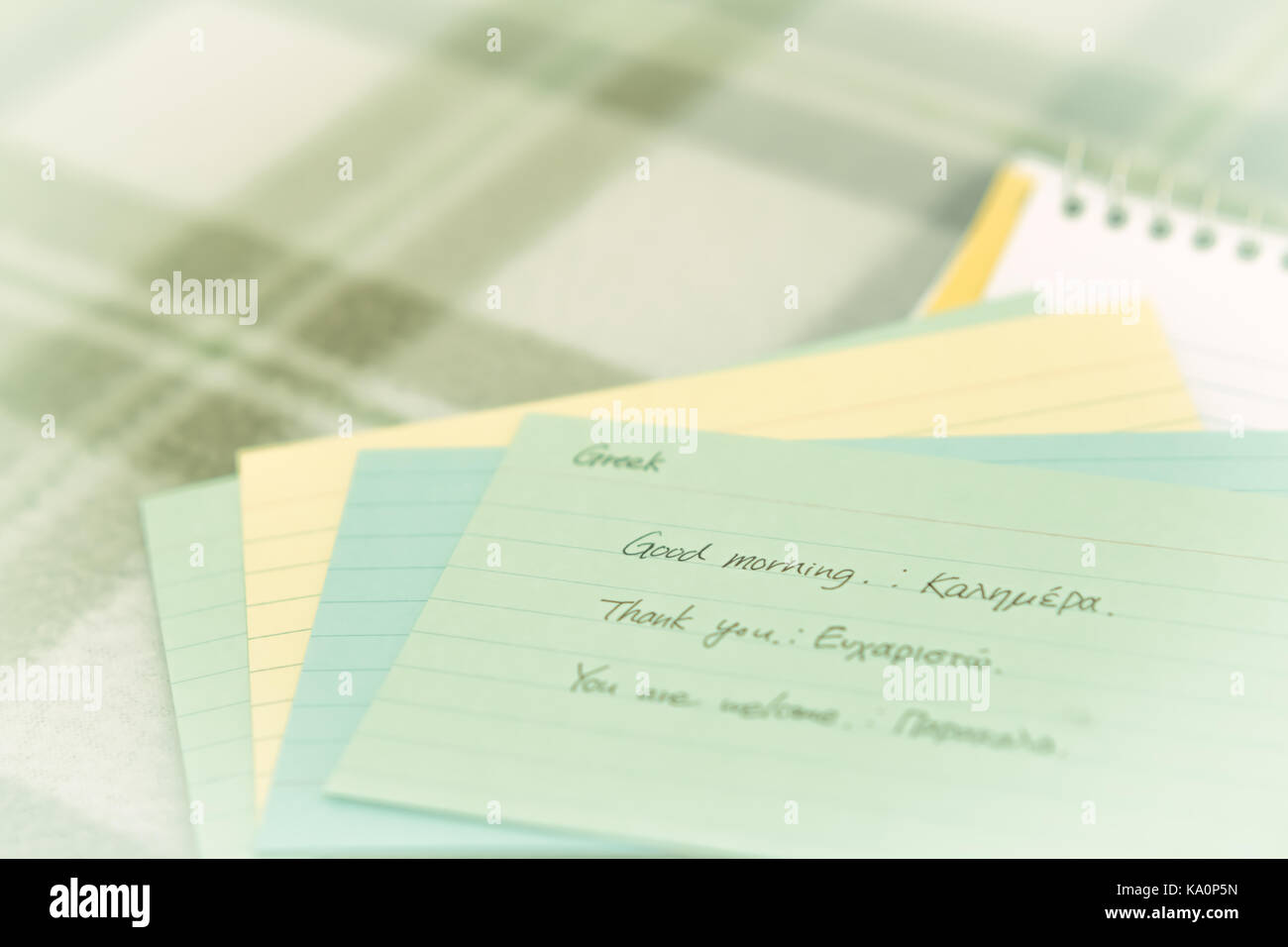 Greek; Learning New Language Writing Greetings on the Notebook Stock ...