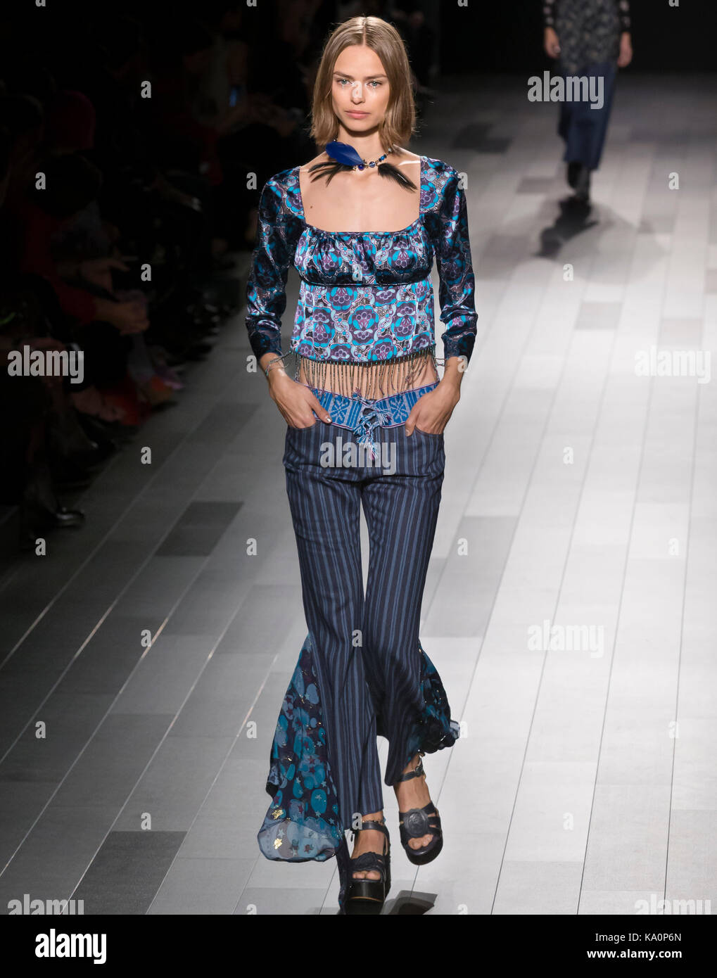 NEW YORK, NY - September 11, 2017: Birgit Kos walks the runway at the ...