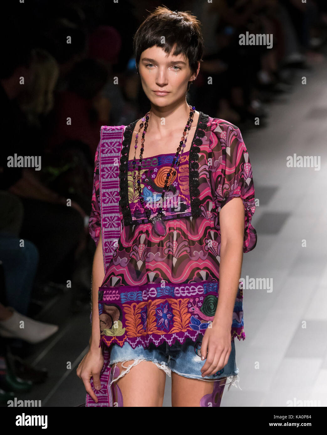 NEW YORK, NY - September 11, 2017: Janice Alida walks the runway at the ...