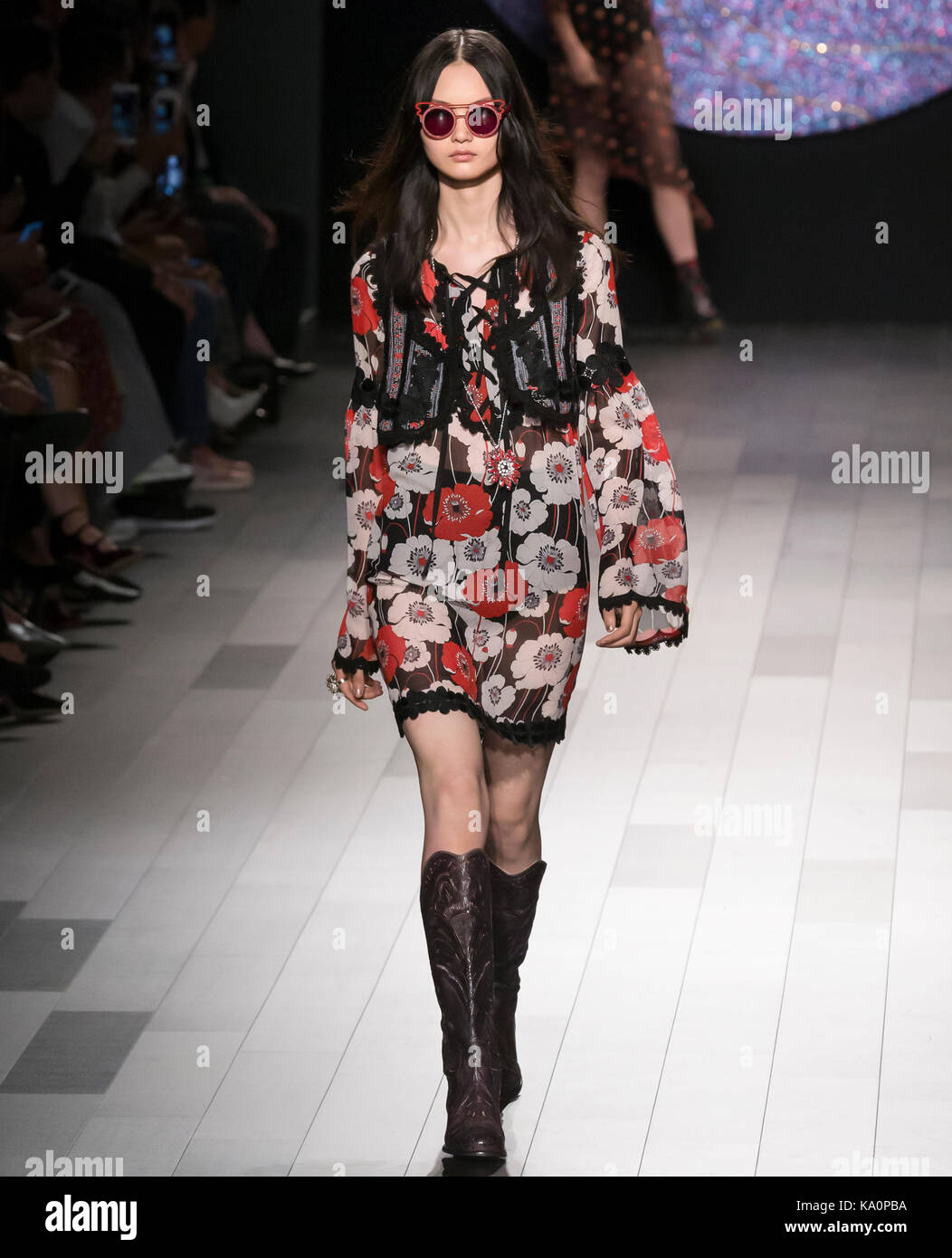 NEW YORK, NY - September 11, 2017: He Cong walks the runway at the Anna ...