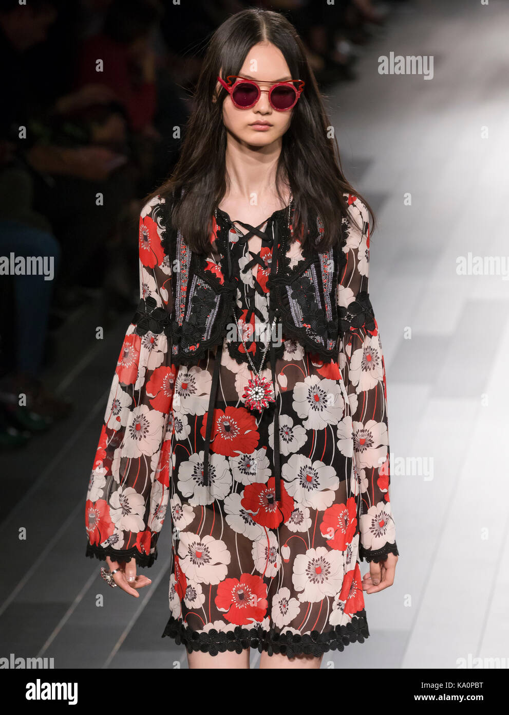 NEW YORK, NY - September 11, 2017: He Cong walks the runway at the Anna ...