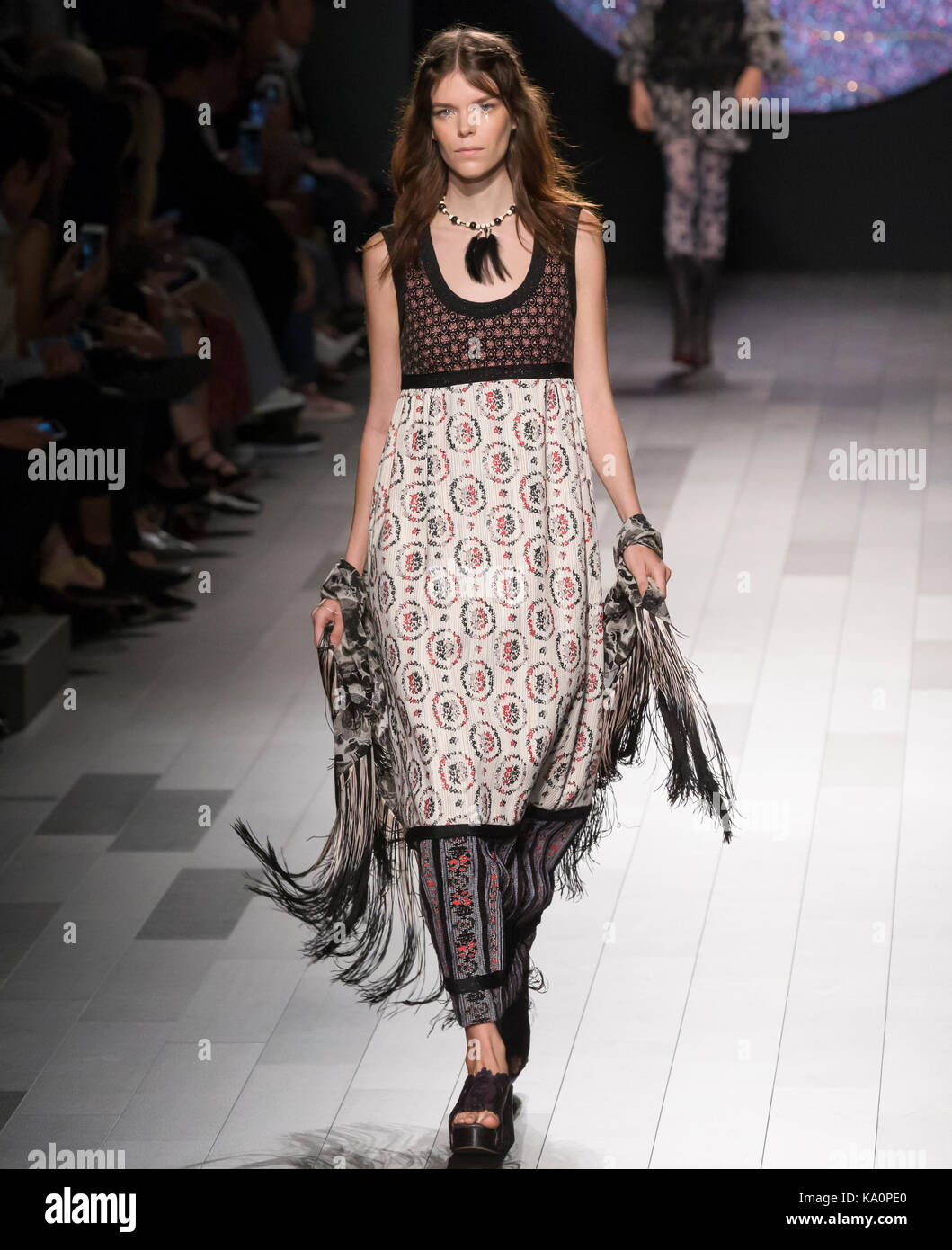 NEW YORK, NY - September 11, 2017: Meghan Collison walks the runway at ...