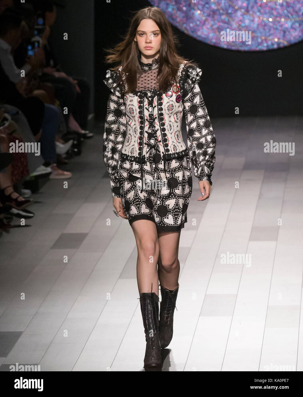 NEW YORK, NY - September 11, 2017: Mag Cysewska walks the runway at the ...