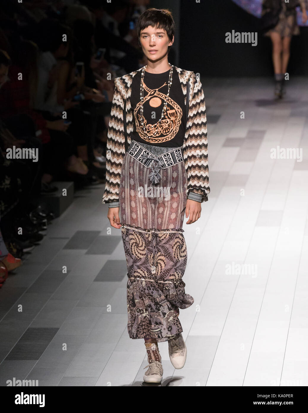 NEW YORK, NY - September 11, 2017: Janice Alida walks the runway at the ...