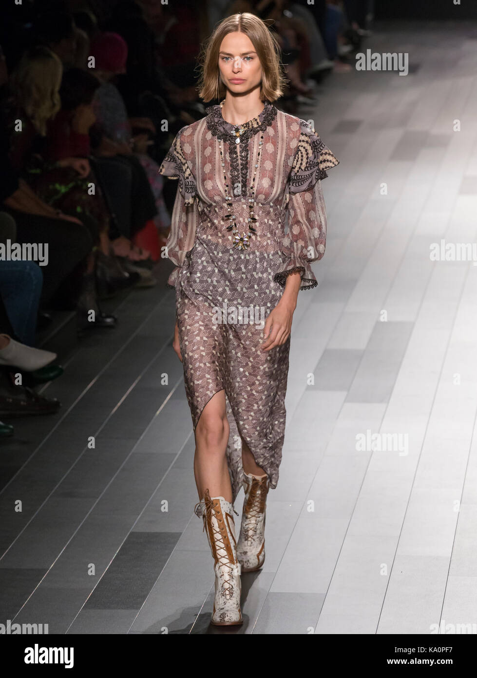 NEW YORK, NY - September 11, 2017: Birgit Kos walks the runway at the ...