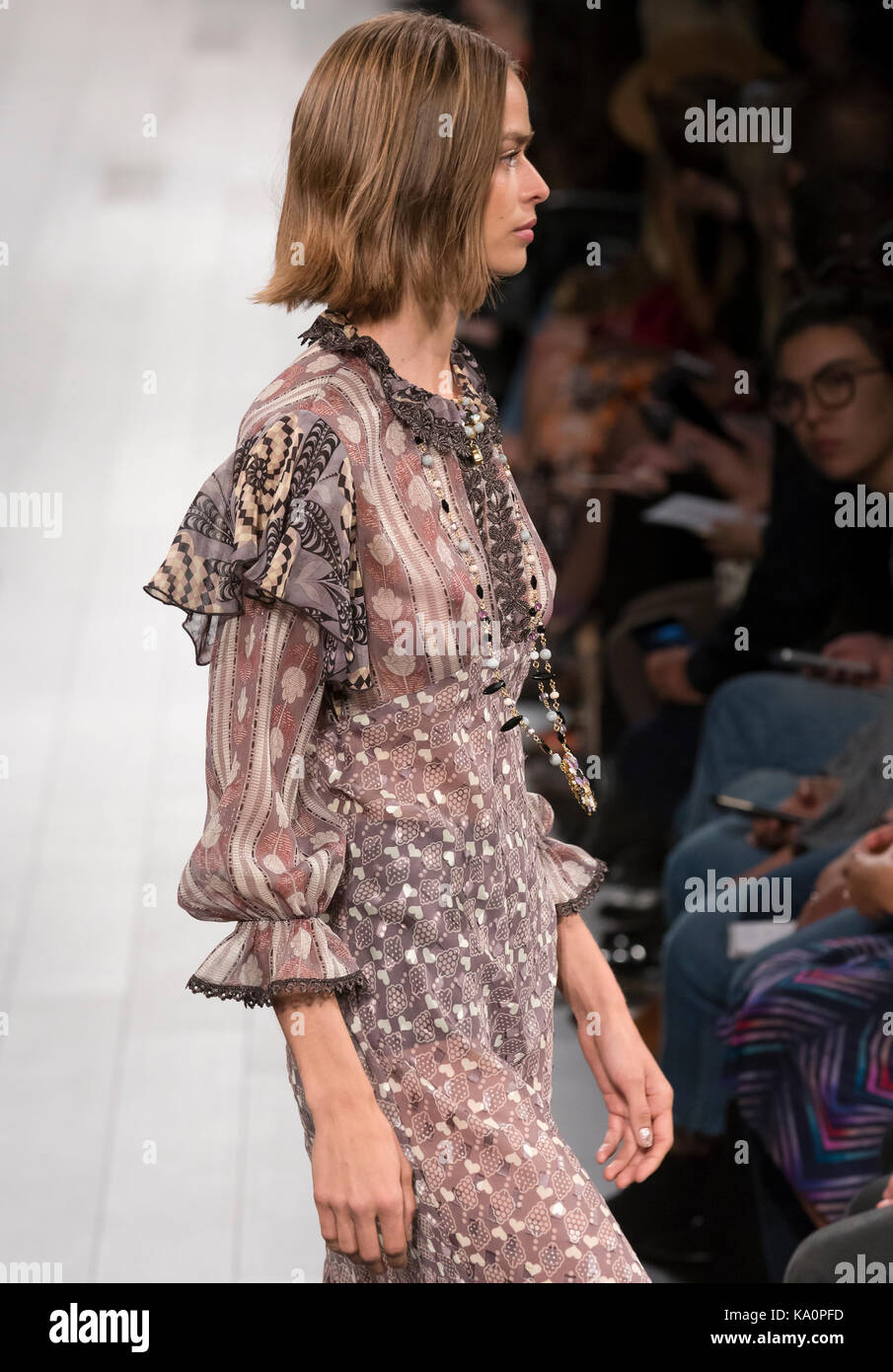 NEW YORK, NY - September 11, 2017: Birgit Kos walks the runway at the ...