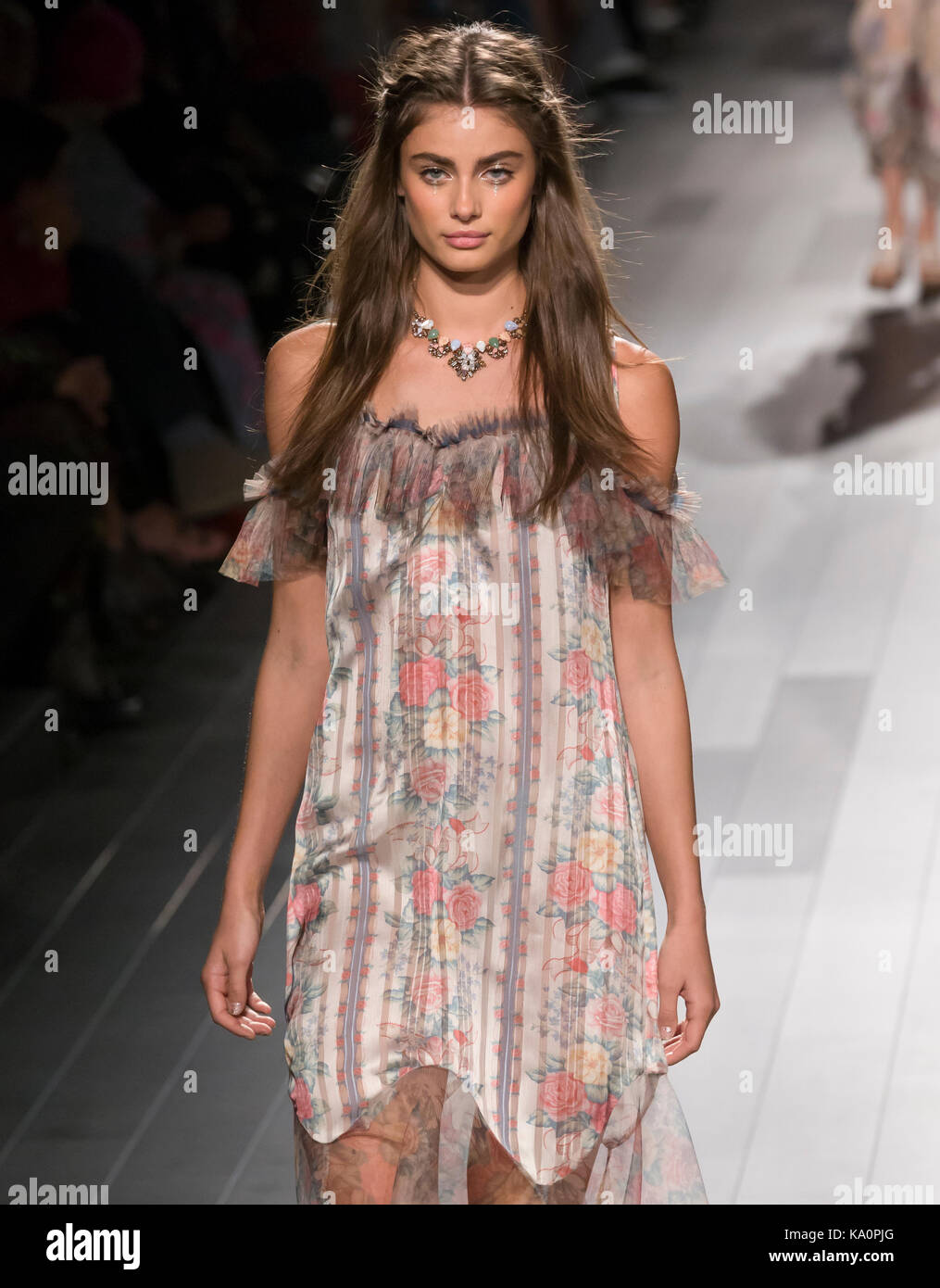 NEW YORK, NY - September 11, 2017: Taylor Hill walks the runway at the ...