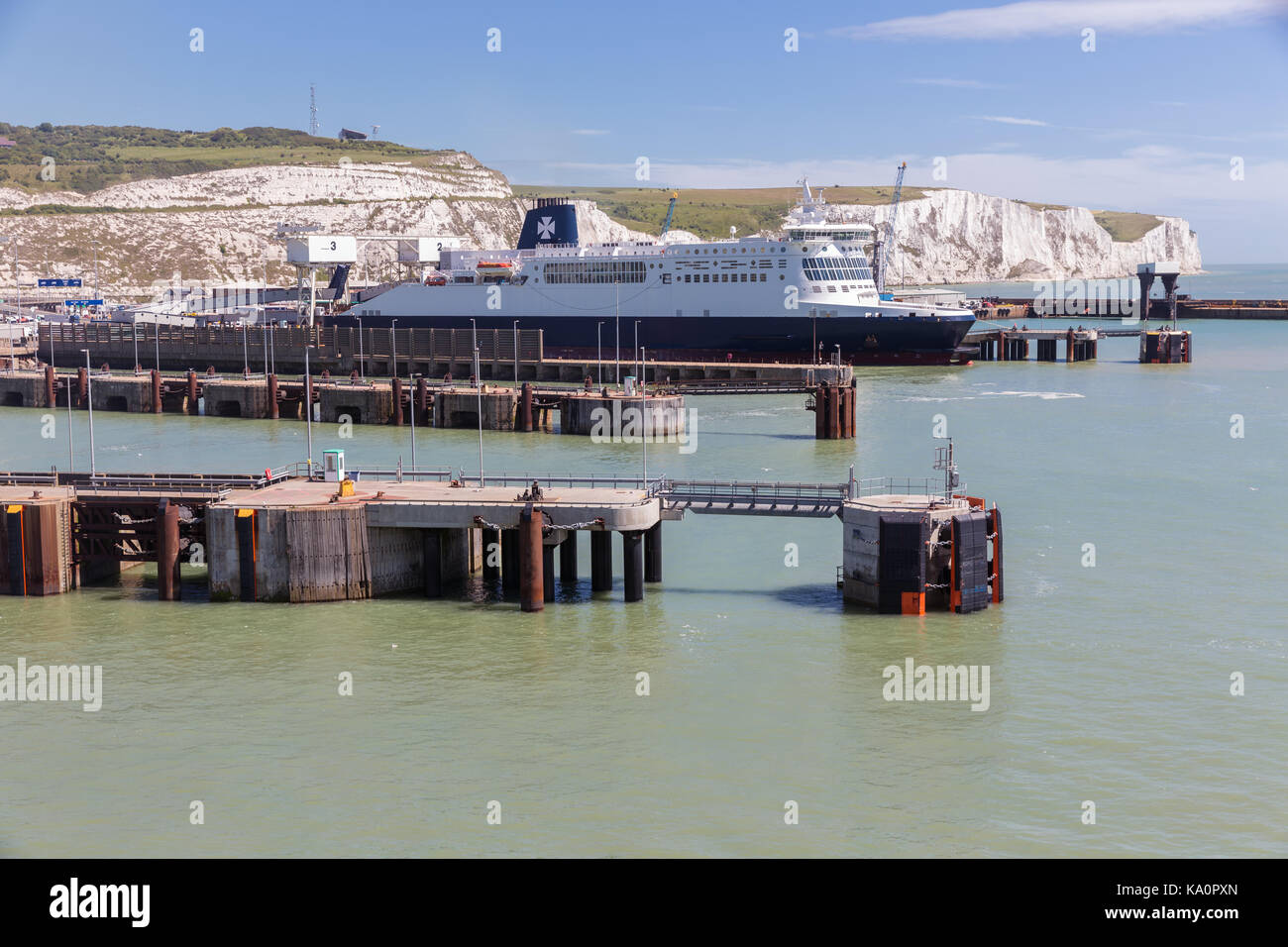 English harbor of Dover with jetty and ferry Stock Photo - Alamy