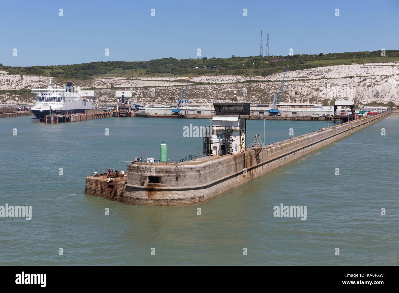 English harbor of Dover with ferry and jetty Stock Photo - Alamy