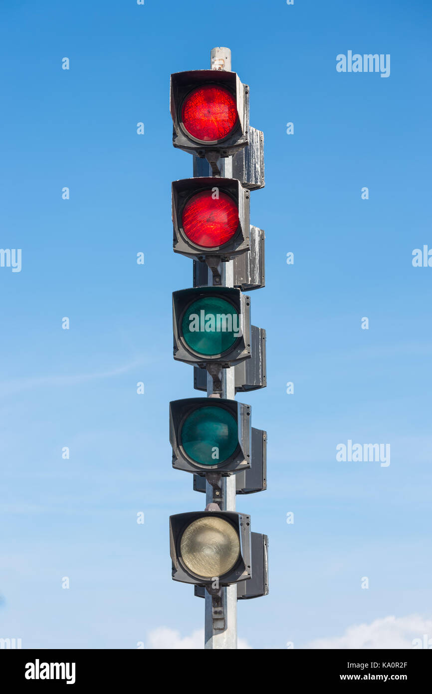 Nautical traffic lights in the harbor of Honfleur along the Seine ...