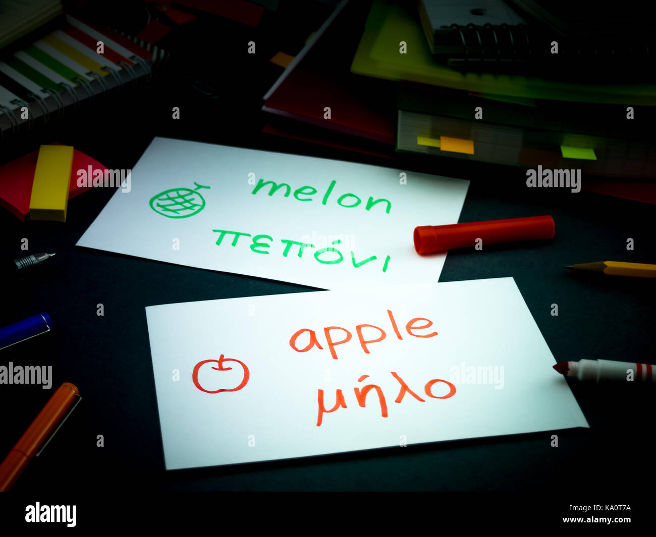 Learning New Language Making Original Flash Cards; Greek Stock Photo ...