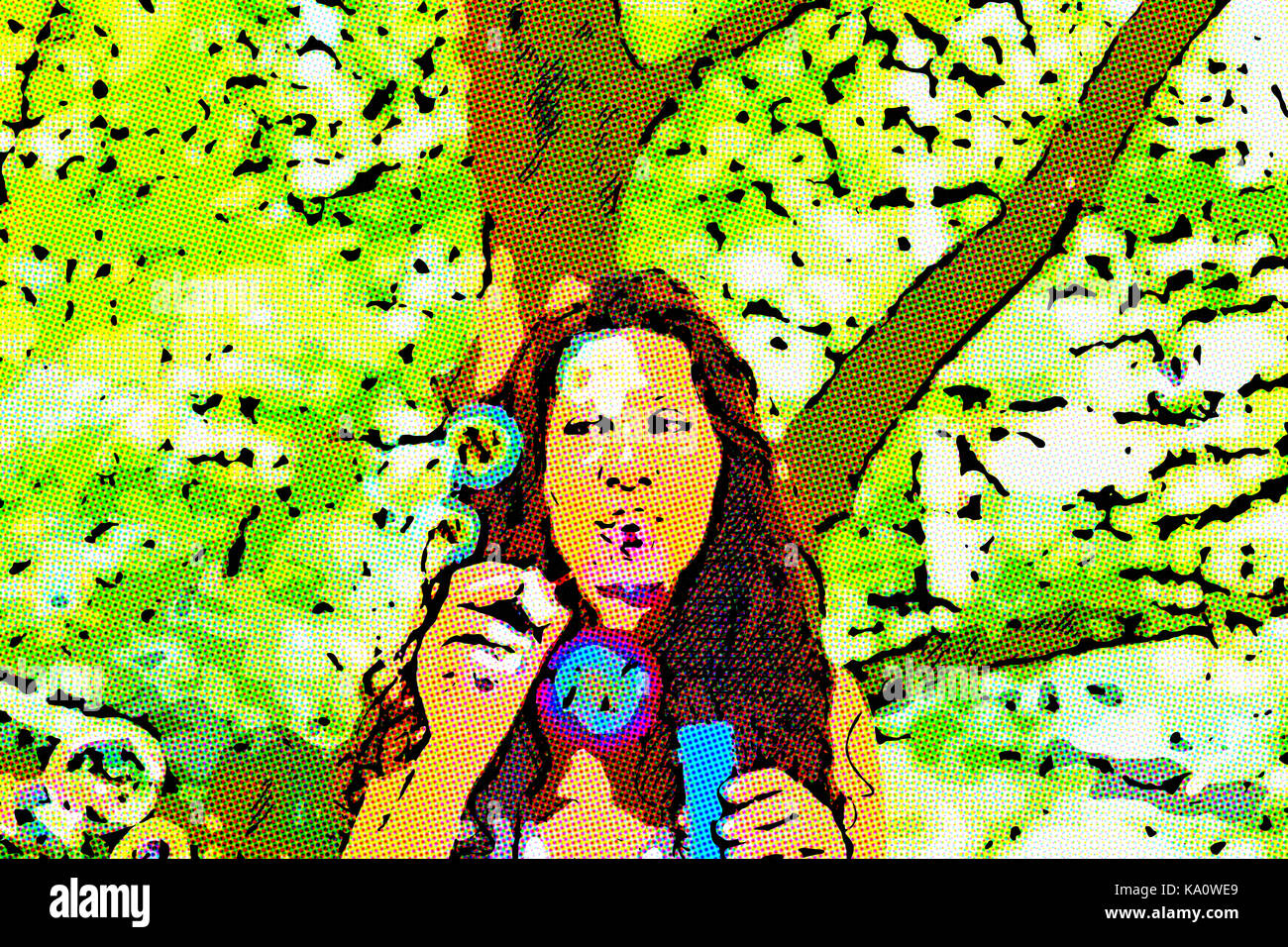 Beautiful Mature Adult Woman Playing In The Park Blowing Soap Bubbles