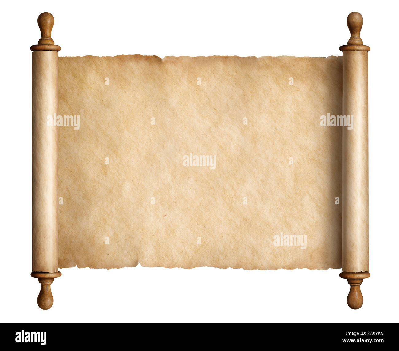 Ancient scroll parchment with wooden handles isolated 3d illustration ...