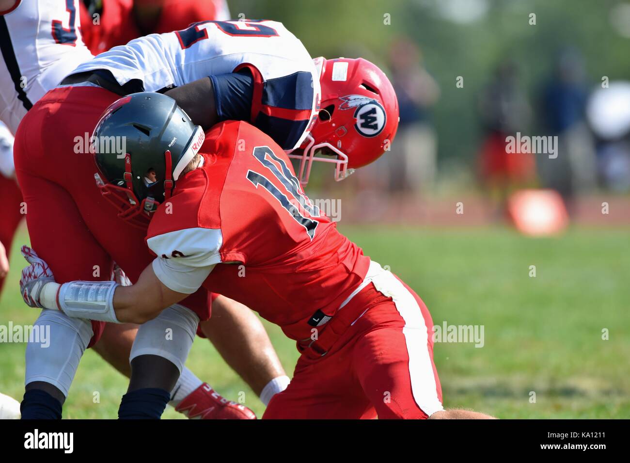 Coming up from the secondary to make a tackle, a defensive back ...