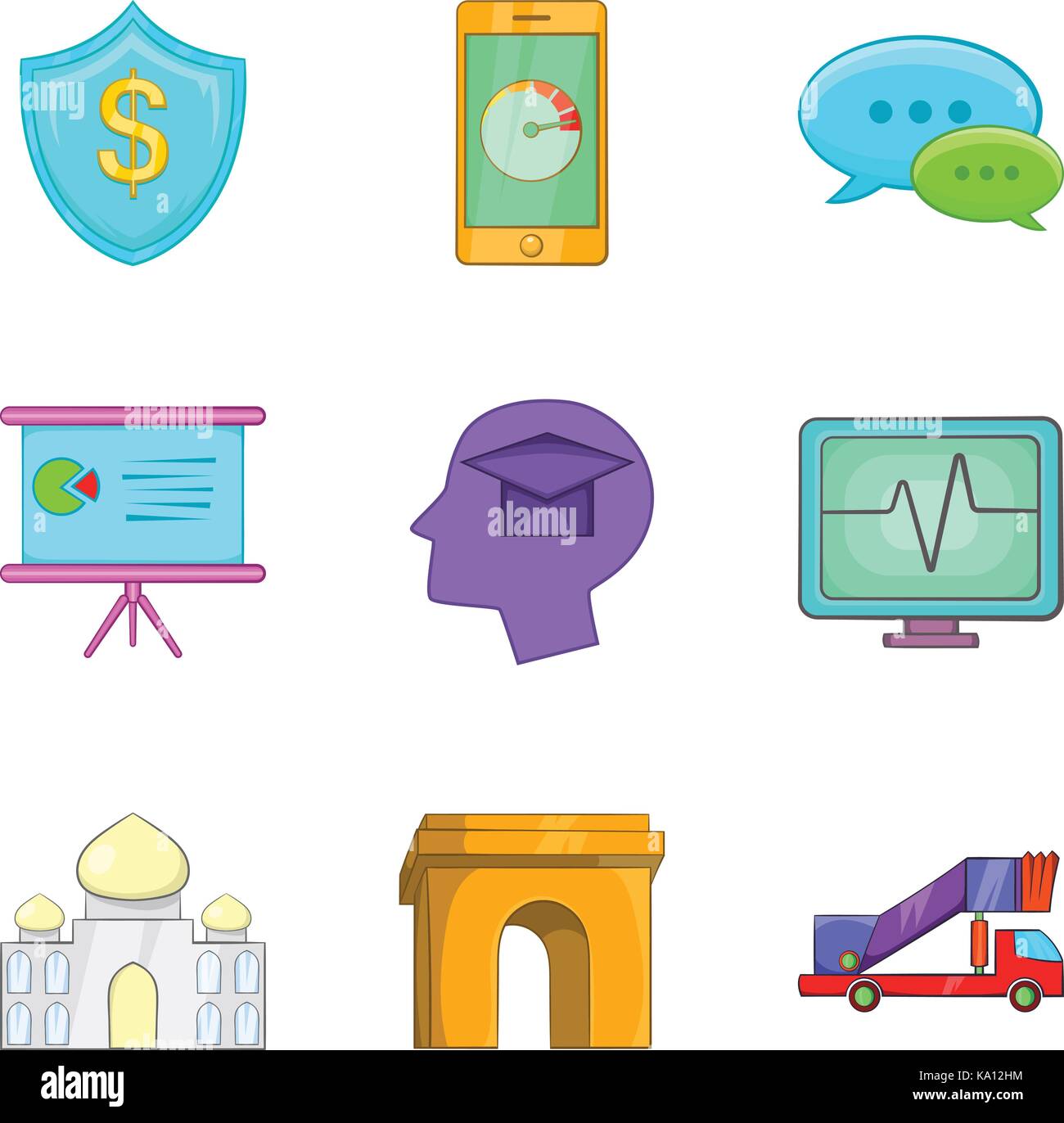 Development of the city icons set, cartoon style Stock Vector Image ...