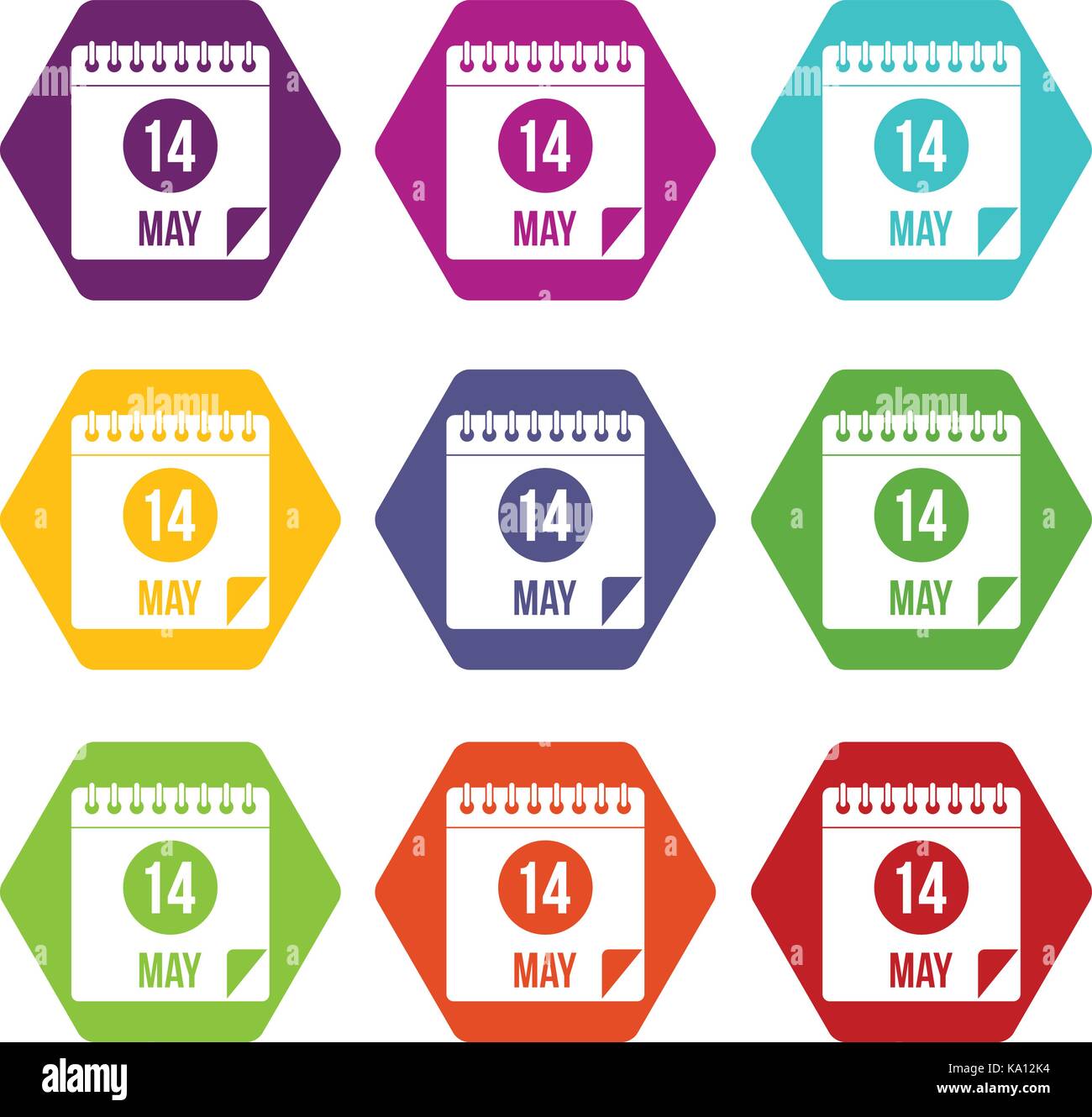 Spiral calendar page 14th of May icon set color hexahedron Stock Vector ...
