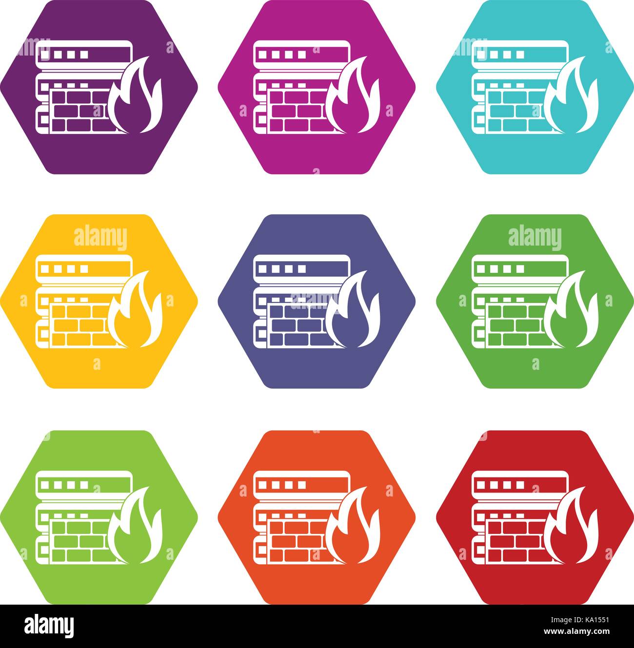 Database and firewall icon set color hexahedron Stock Vector Image ...