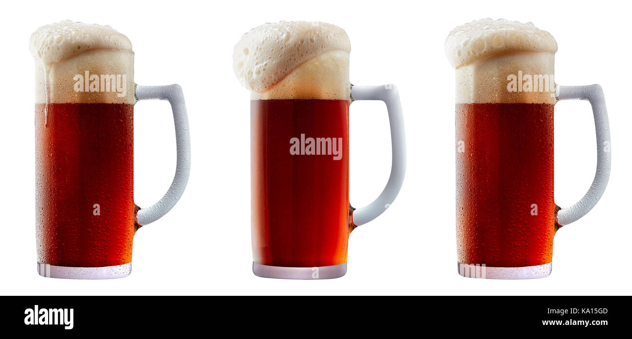 Mug of frosty dark red beer with foam Stock Photo - Alamy