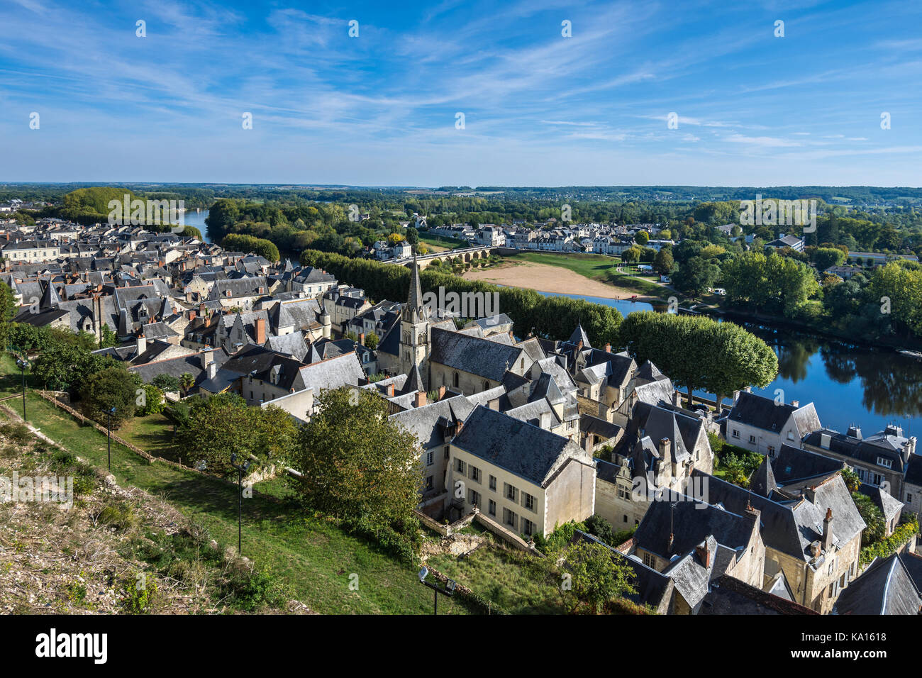 Overhead view of Chinon town from chateau - France Stock Photo - Alamy