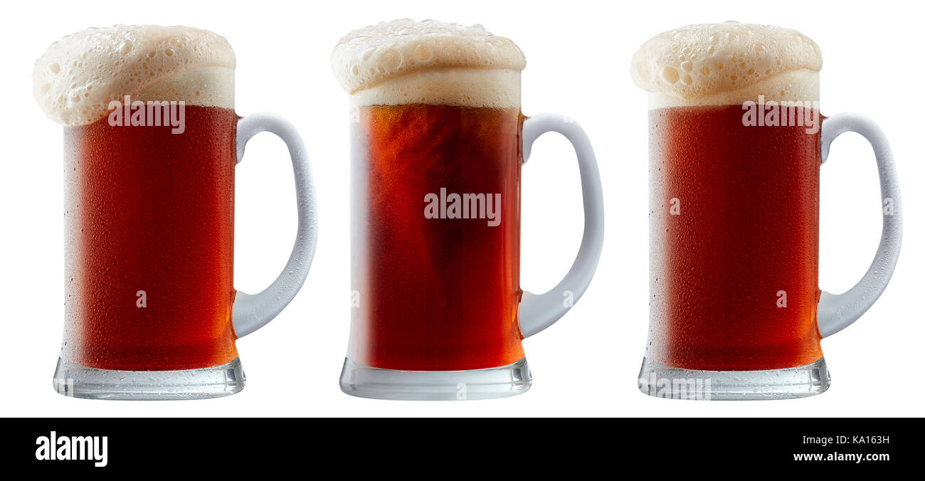 Mug of frosty dark red beer with foam Stock Photo - Alamy