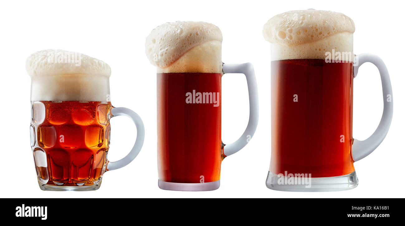 Mug of frosty dark red beer with foam Stock Photo - Alamy