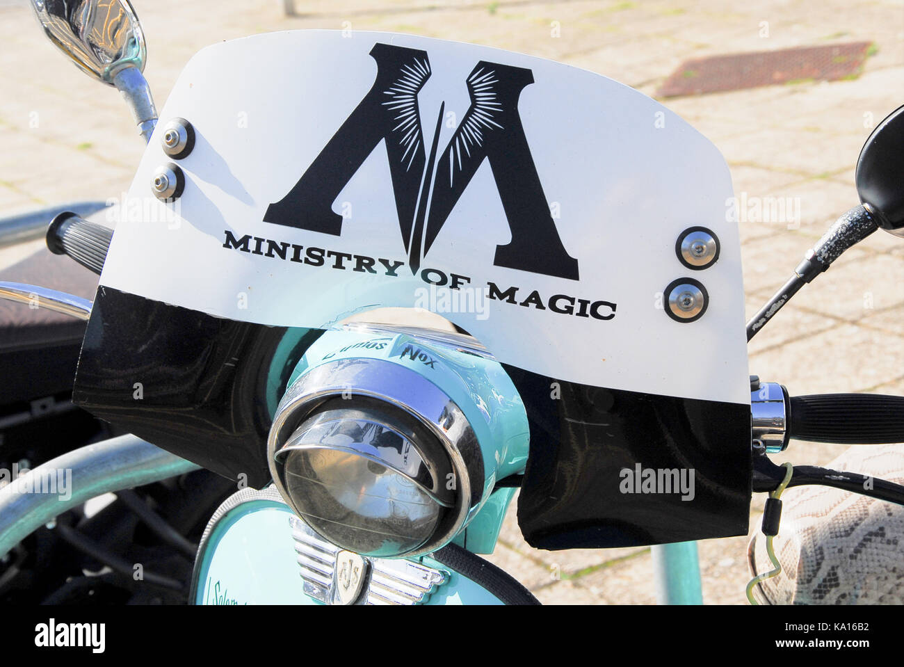 Weymouth, UK. 22nd September 2017 - A 'Mod' styled A.J.S. scooter gets ...