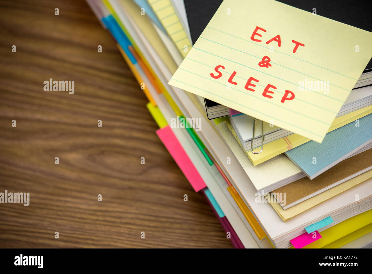 Eat and Sleep; The Pile of Business Documents on the Desk Stock Photo ...