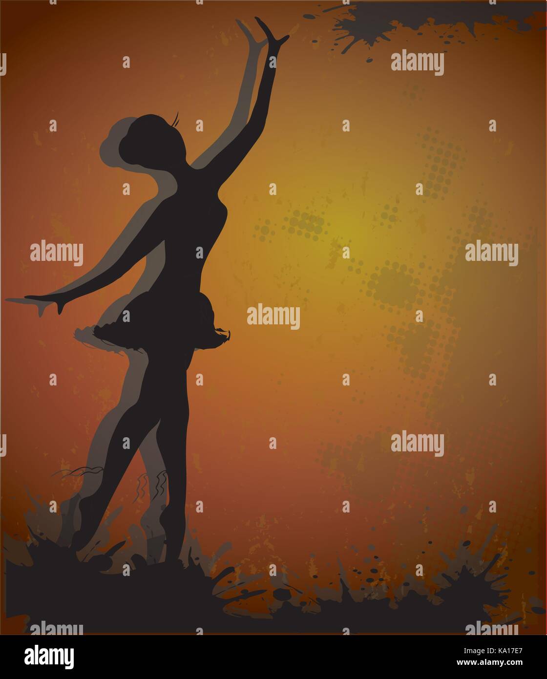 Silhouette of a ballet dancer on grunge background, vector illustration ...
