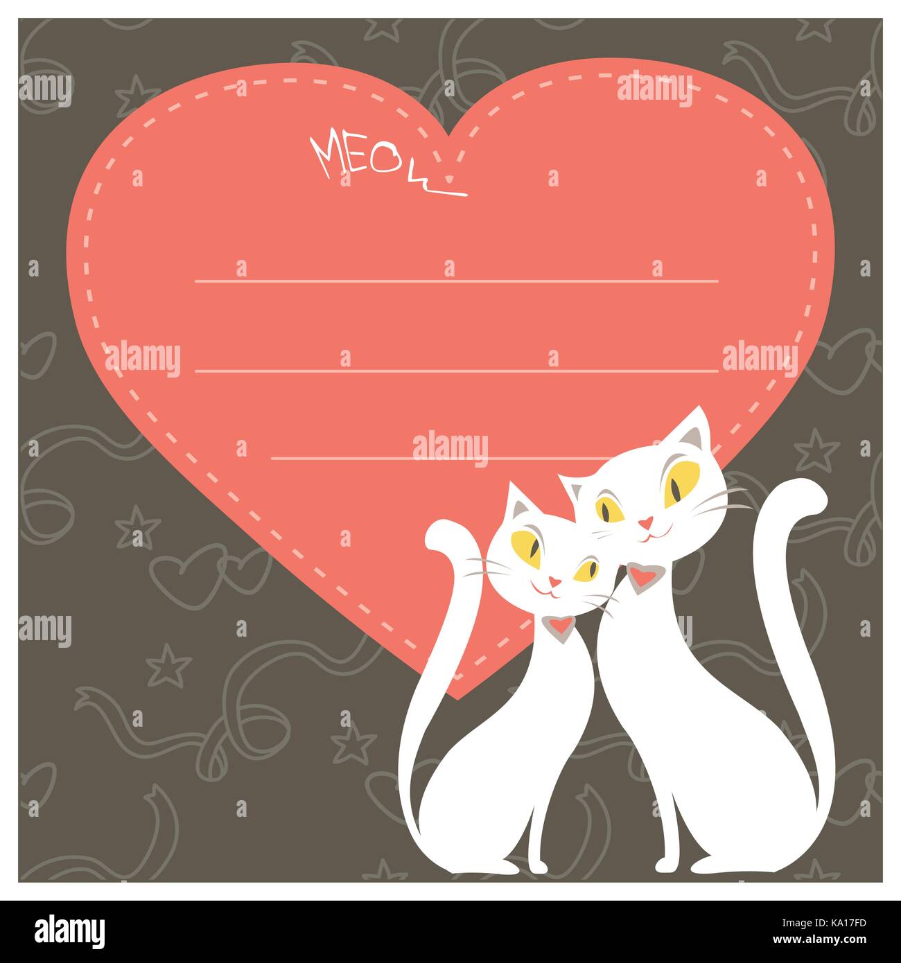 Couple of white cats and red heart, greeting card or banner, vector ...