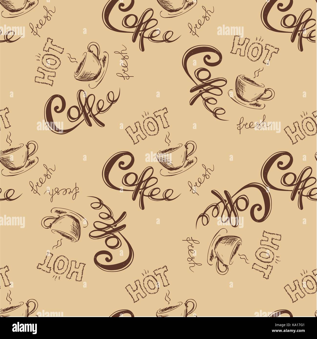 seamless doodle coffee pattern ,hand drawn vector illustration Stock ...