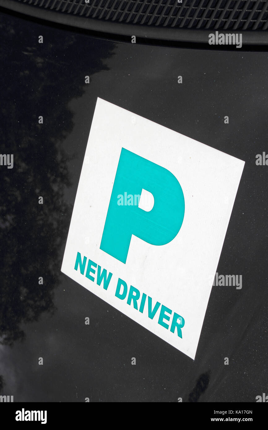 P New Driver plate, signifying a newly qualified driver, fixed to black ...