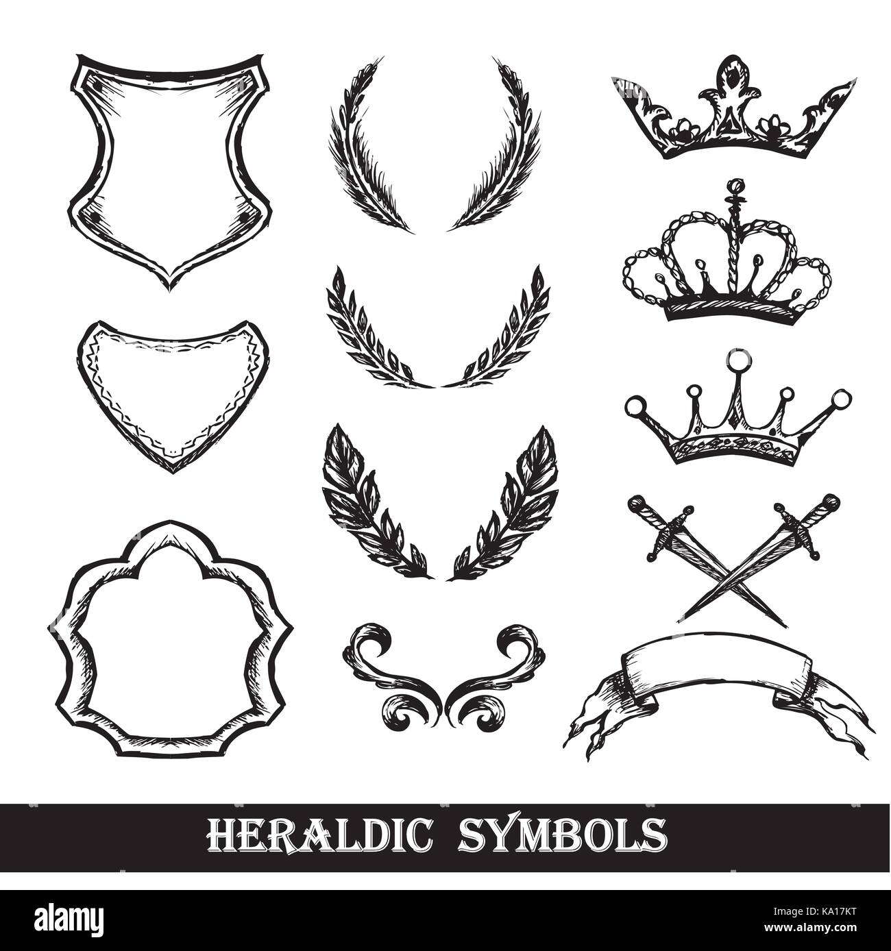 heraldic symbols, hand drawing,monochrome vector illustration Stock ...
