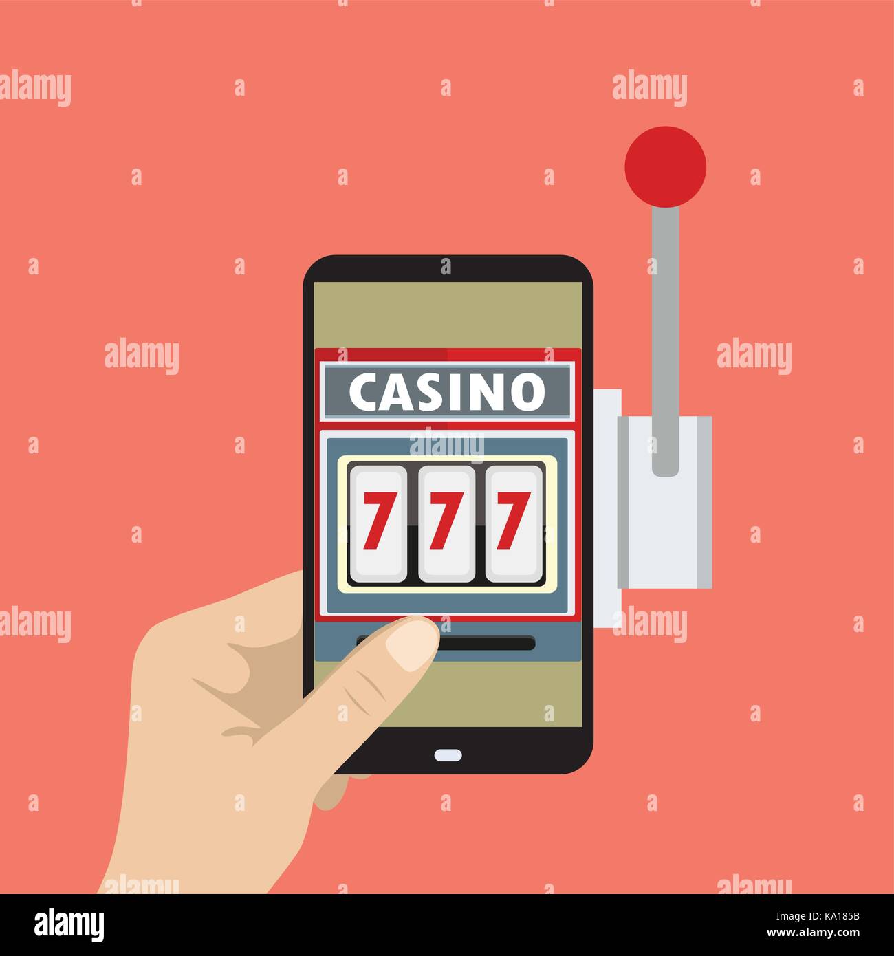 Hand Holding Mobile Phone, casino in smartphone, vector illustration ...