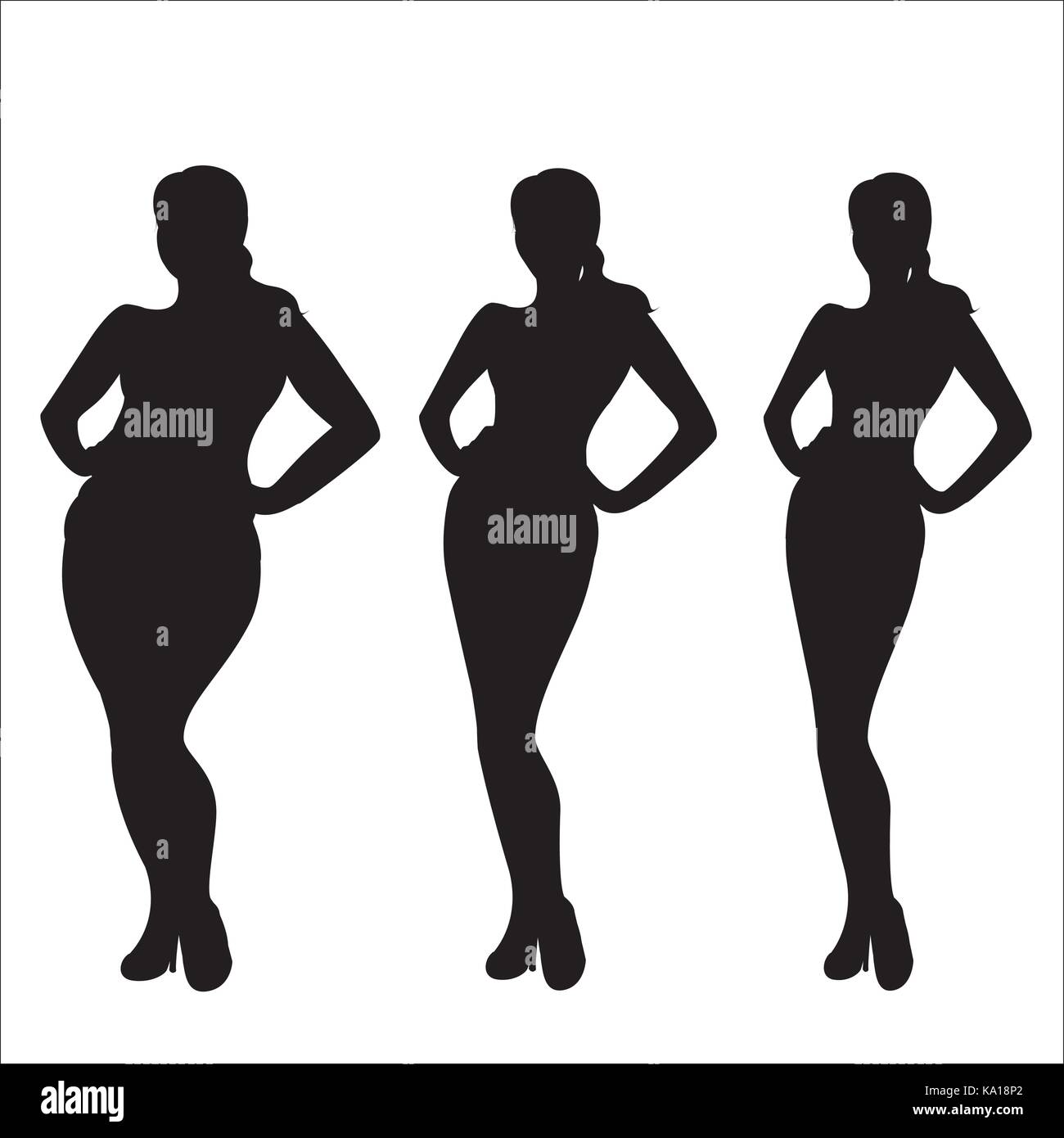 Female weight silhouette,Three different girls, vector illustration ...