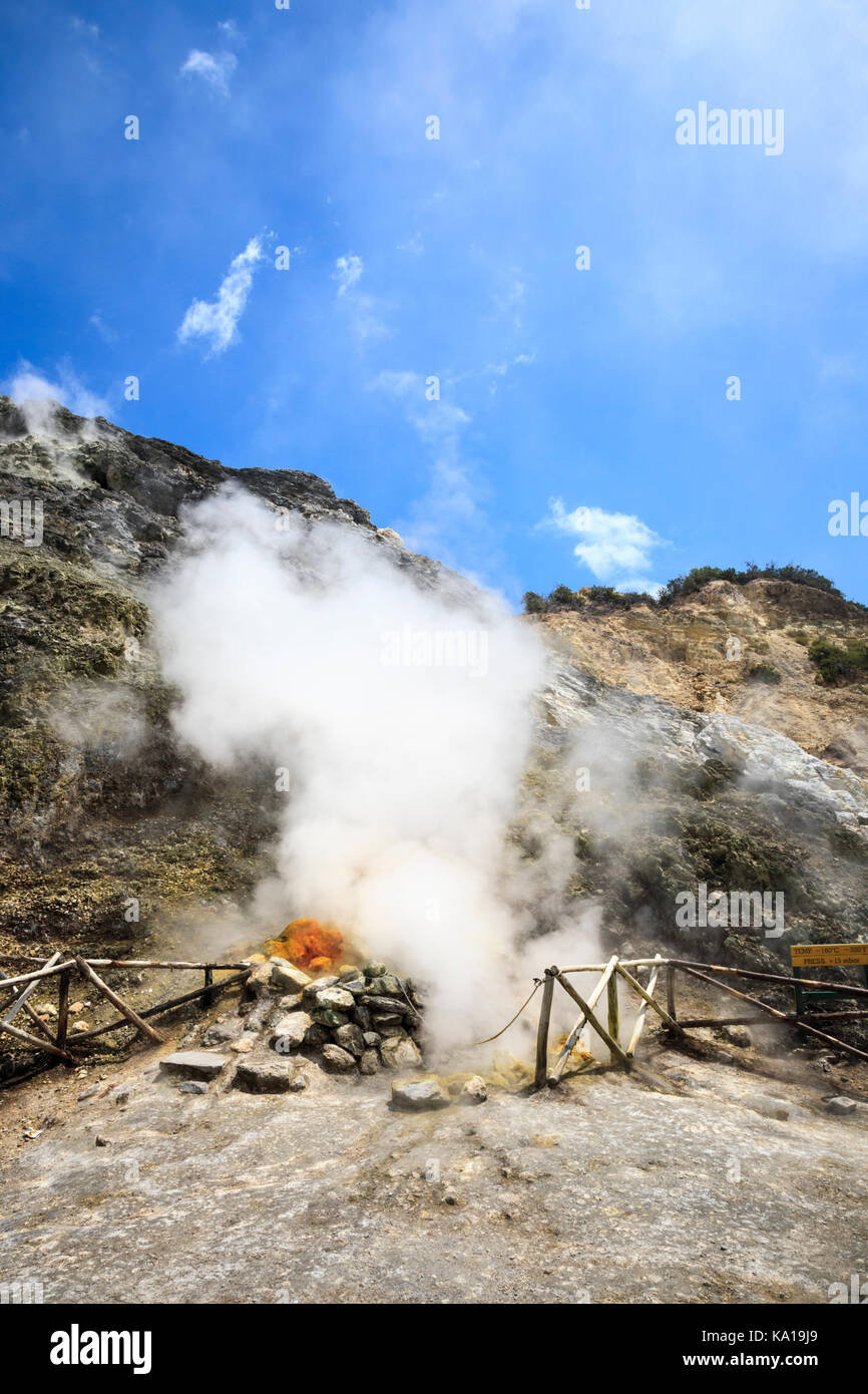 Steam rising from the hot surface of the active Volcano at Solfatara ...