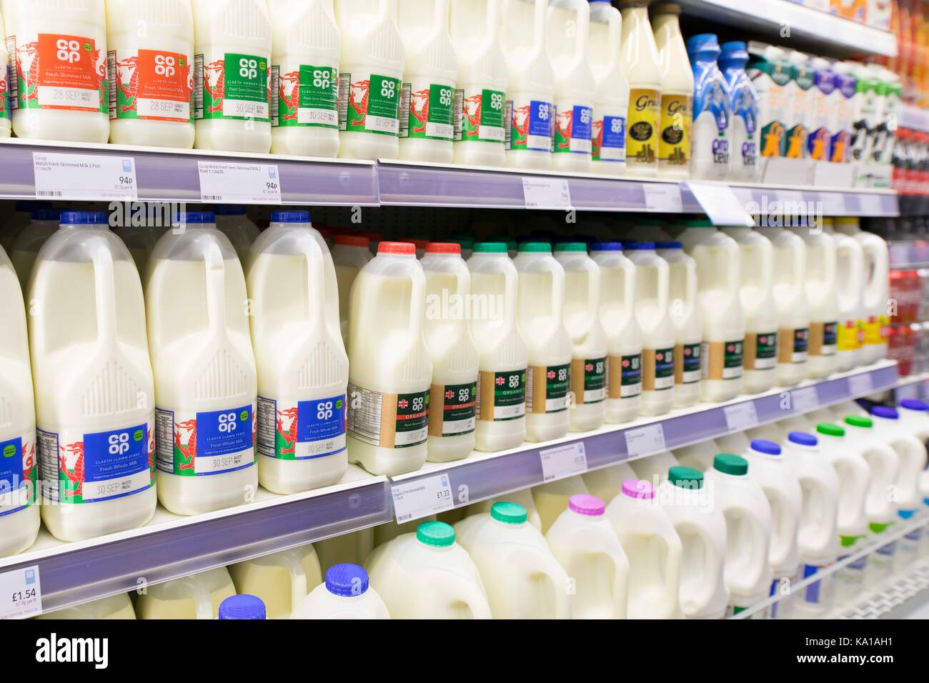 Fresh milk on display in a supermarket store Stock Photo: 161070141 - Alamy