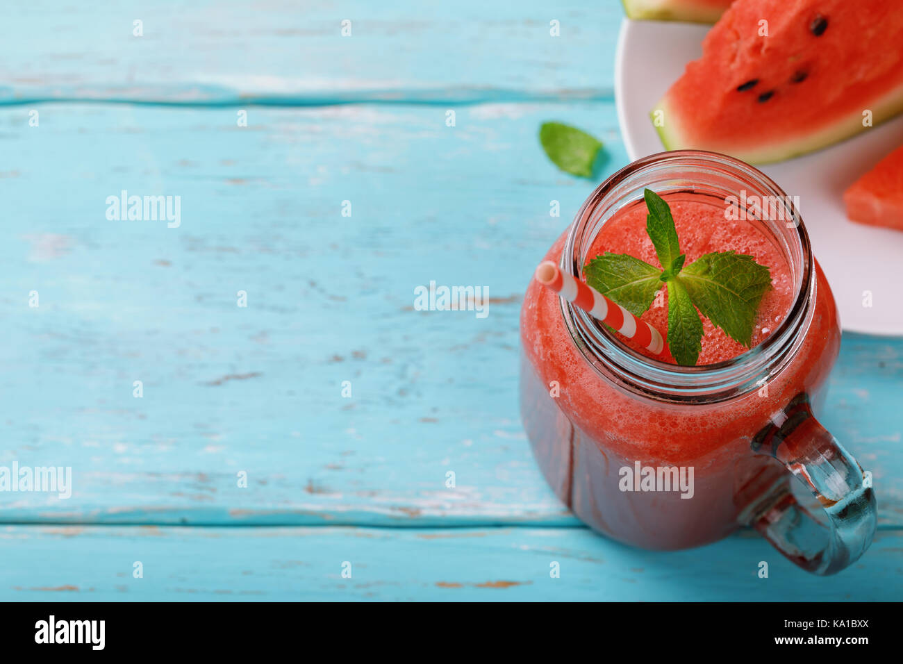 Freshly made smoothies from watermelon with space for text Stock Photo ...