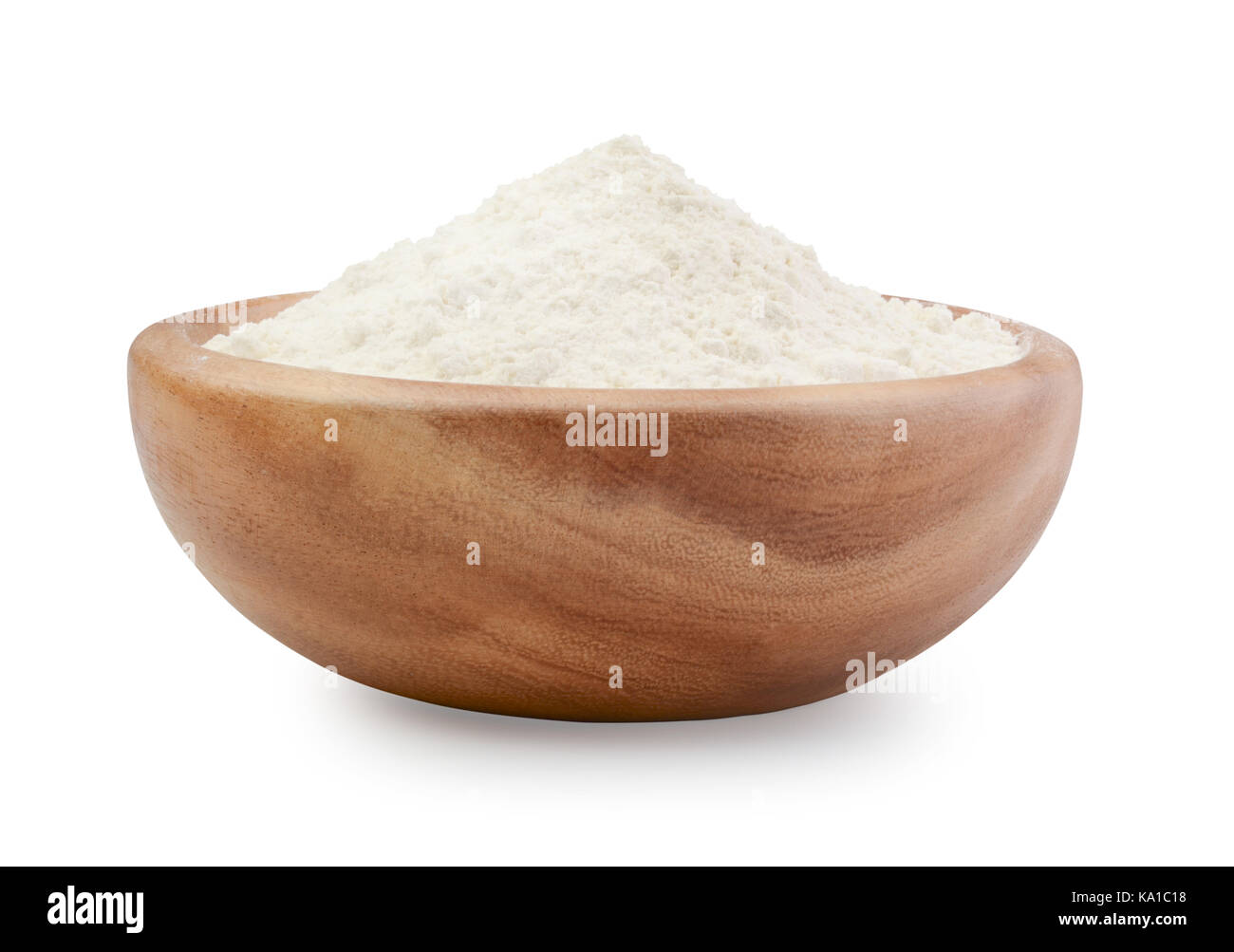 Flour in a wooden bowl isolated on a white background Stock Photo - Alamy