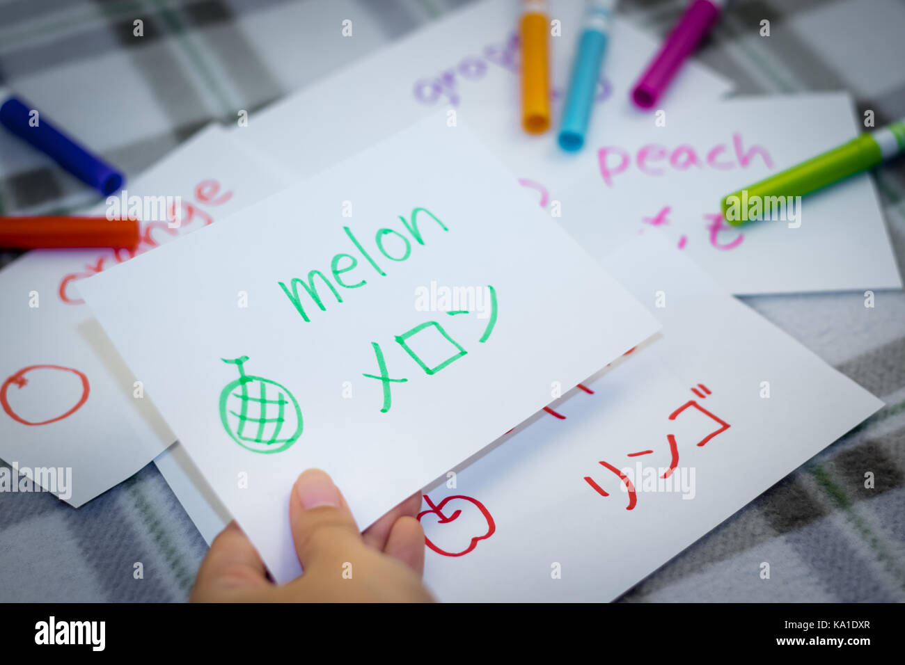 Japanese; Learning New Language with Fruits Name Flash Cards Stock ...