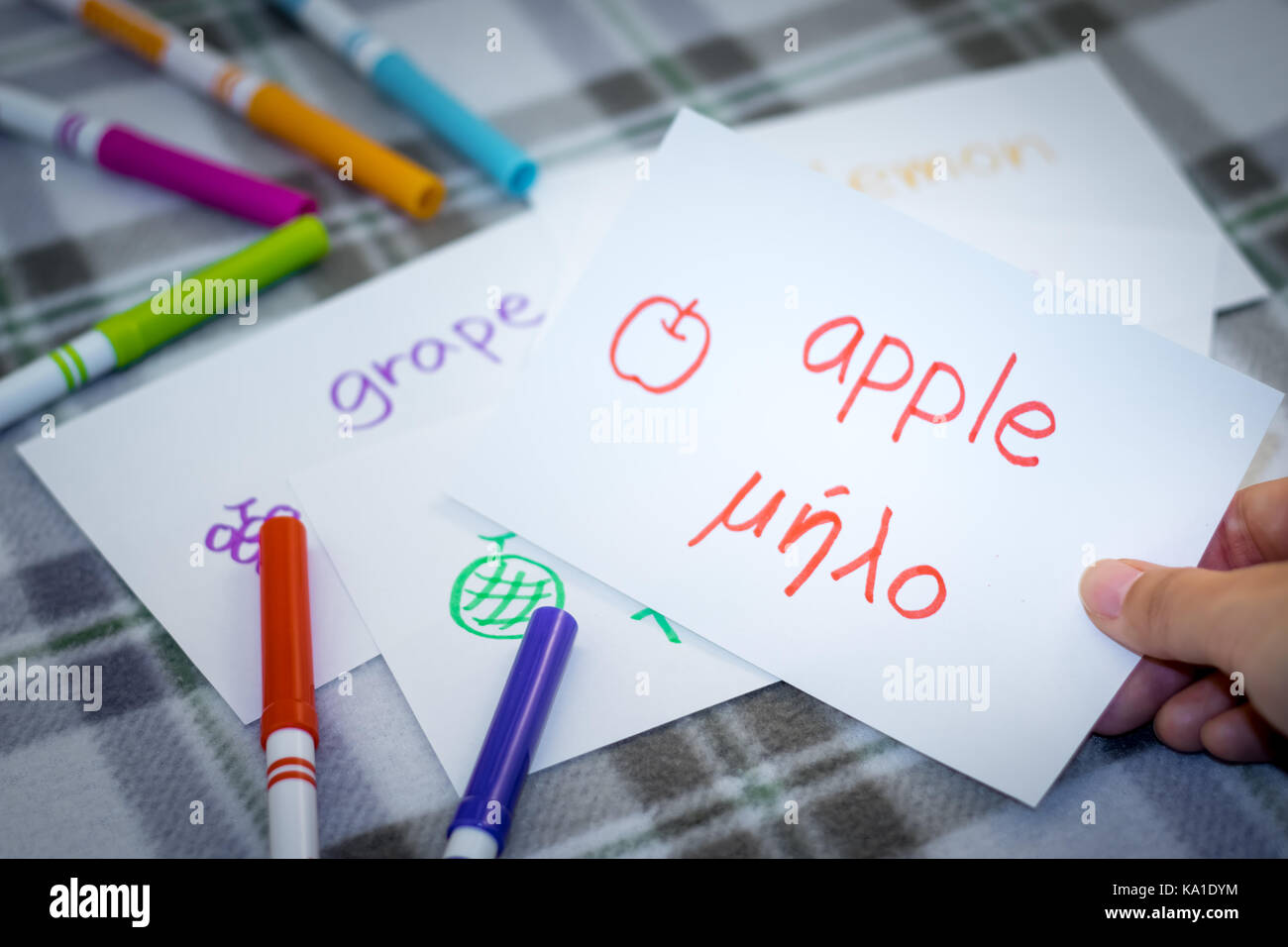 Greek; Learning New Language with Fruits Name Flash Cards Stock Photo ...