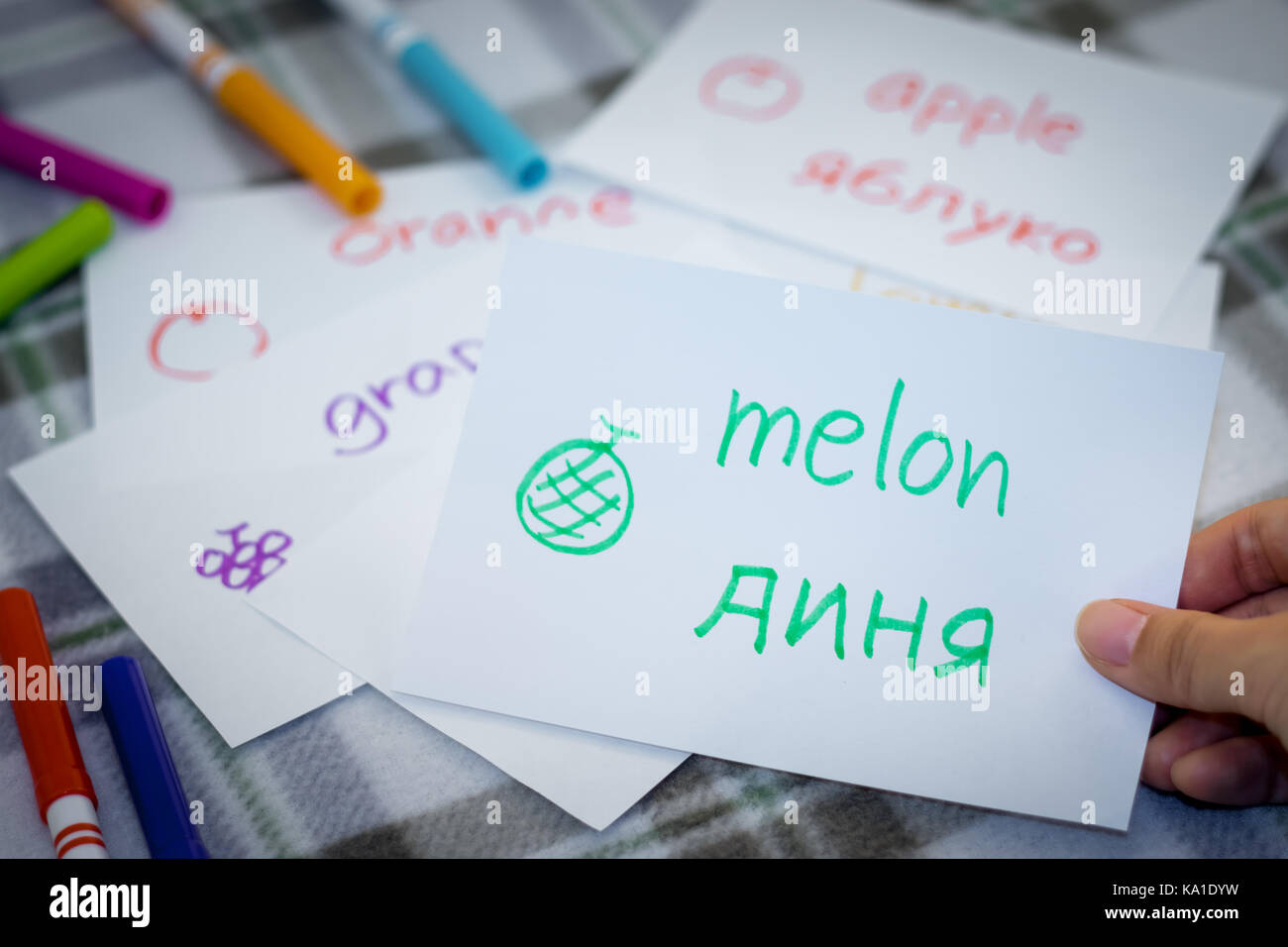 Ukrainian; Learning New Language with Fruits Name Flash Cards Stock ...