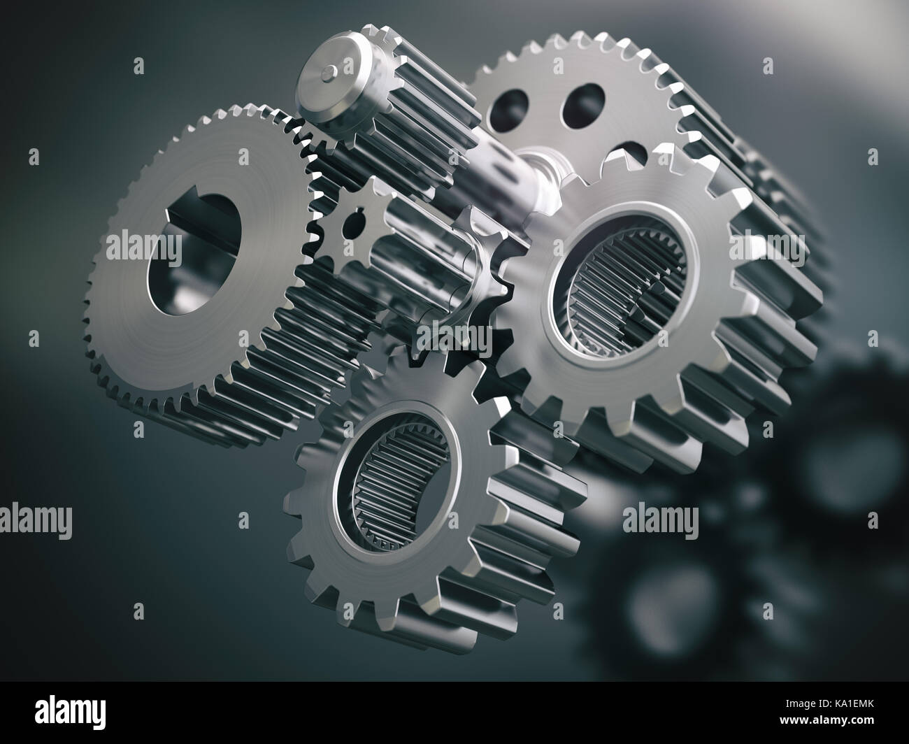 Engine gears wheels and cogwheels. Industrial background. 3d ...