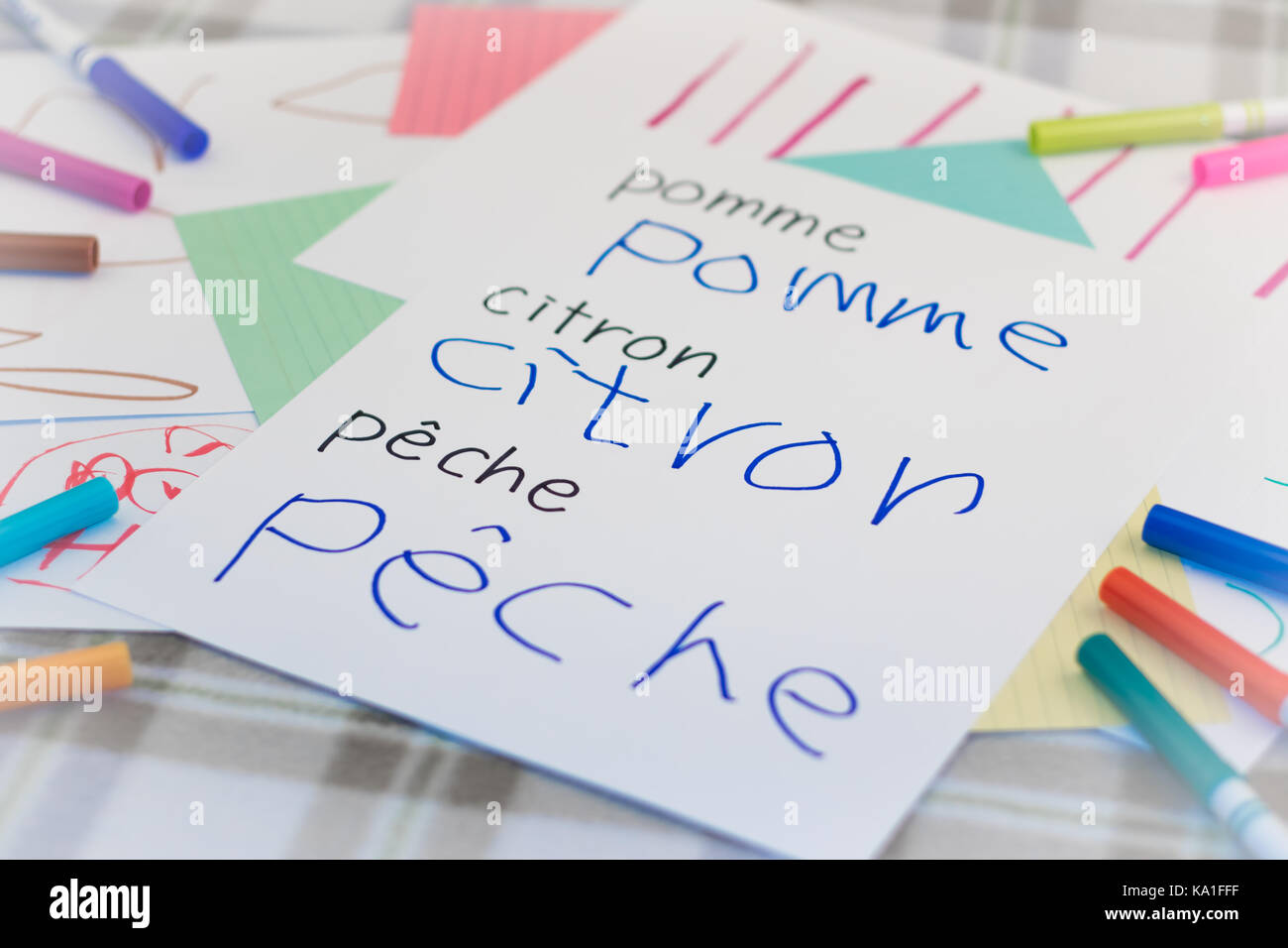 French; Kids Writing Name of the Fruits for Practice (Translation ...