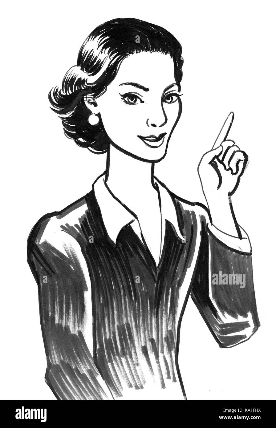 Pretty woman pointing up Stock Photo - Alamy