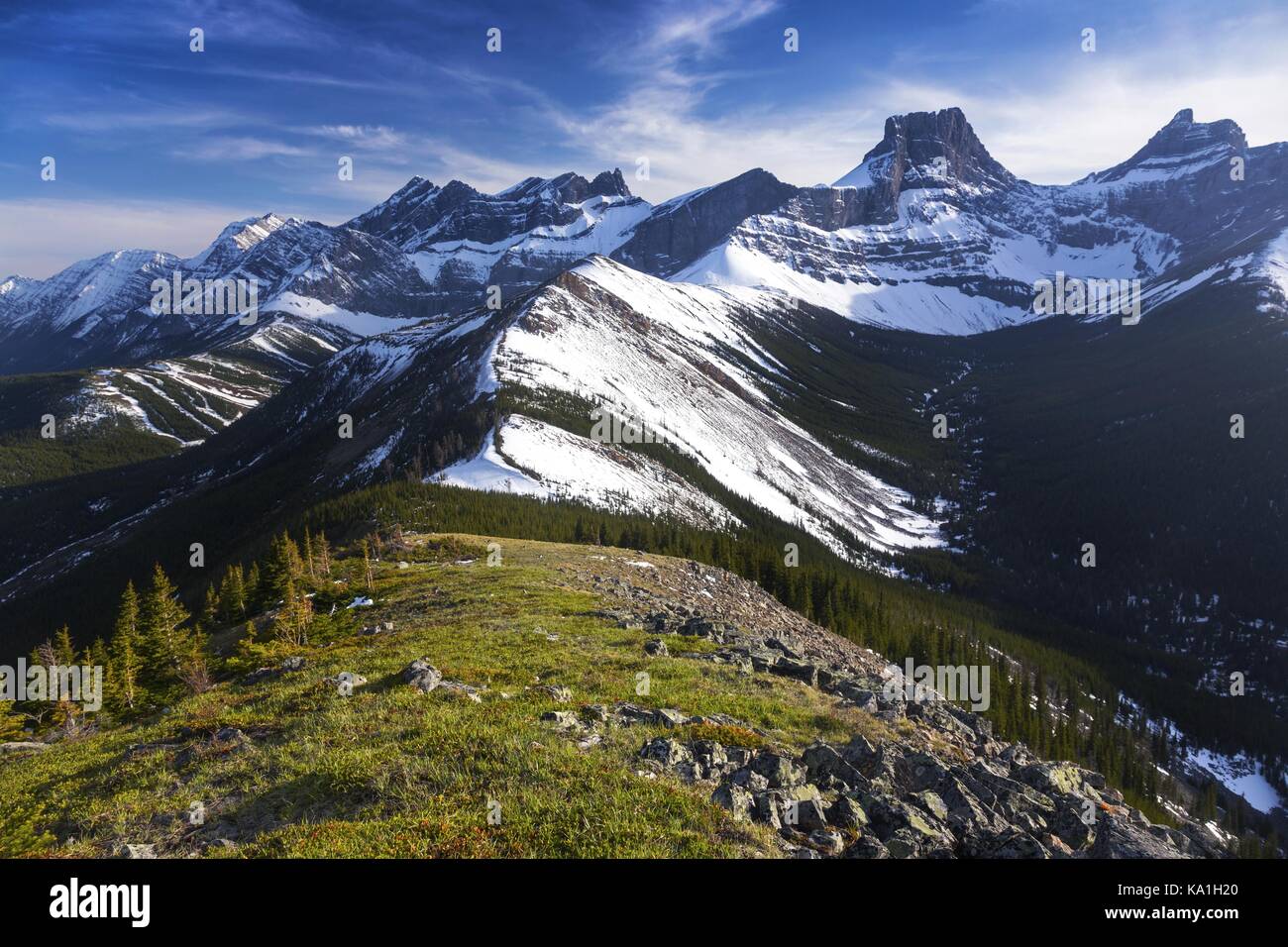Fortress Ridge Landscape Panorama and Distant Snowy Rocky Mountains on ...